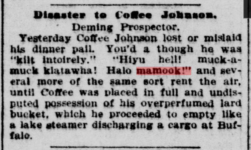 Disaster to Coffee Johnson | Chinook Jargon