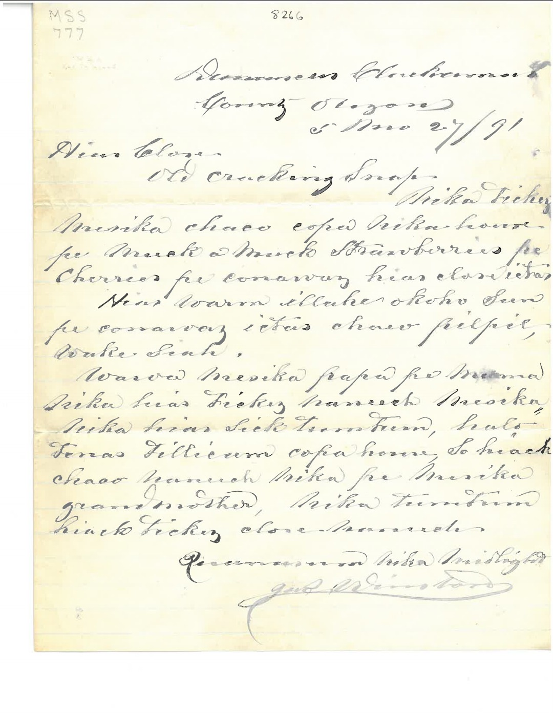 1891: Two identical letters | Chinook Jargon