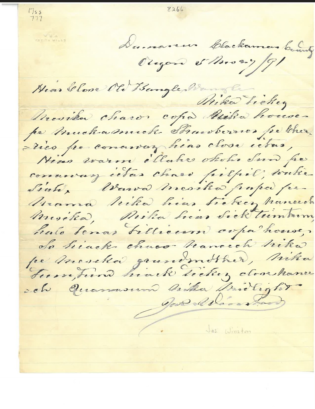 1891: Two identical letters | Chinook Jargon