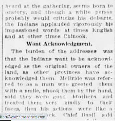 1913: Chief Basil of Bonaparte speaks against Sir Richard McBride ...
