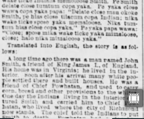 1892, Seattle: The Pocahontas-John Smith tableau, in Jargon | Chinook ...