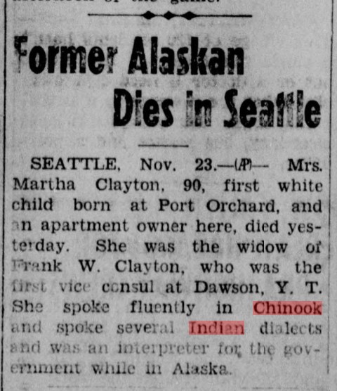 RIP Martha Clayton of Puget Sound and Alaska, 1858?-1948 | Chinook Jargon