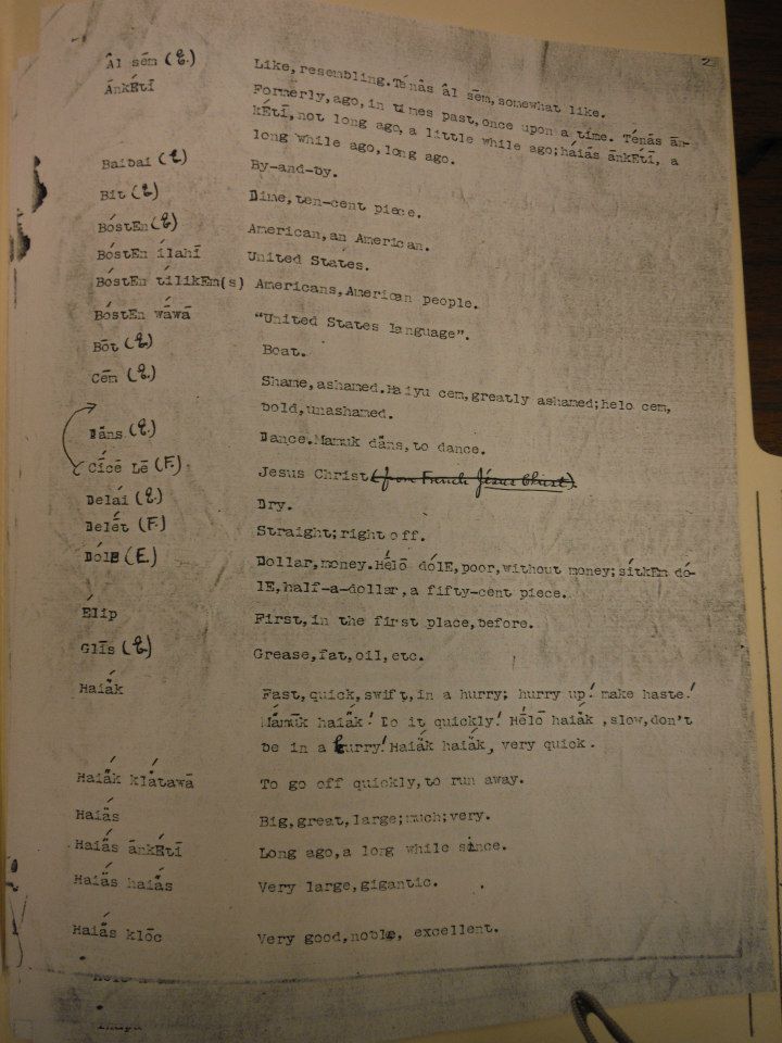 AF Chamberlain’s field notes of Chinuk Wawa from SE British Columbia ...