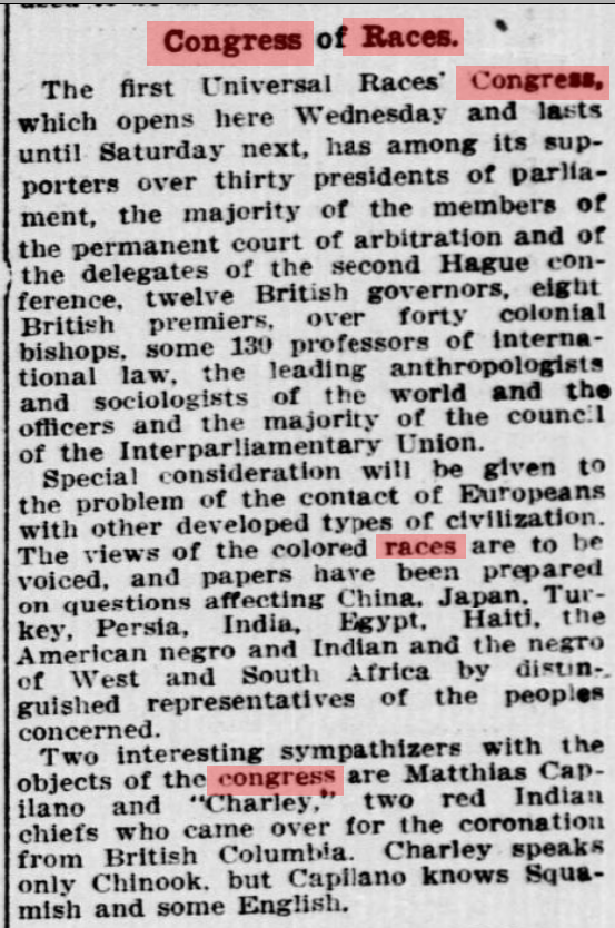 1911: Congress of Races, with Squamish delegates | Chinook Jargon