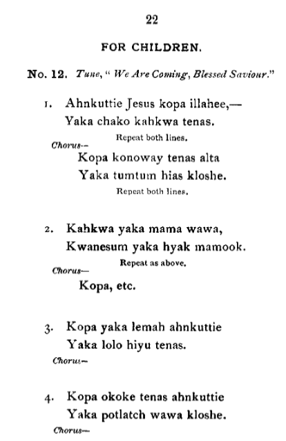 Myron Eells’s hymn book (Part 12: For Children) | Chinook Jargon
